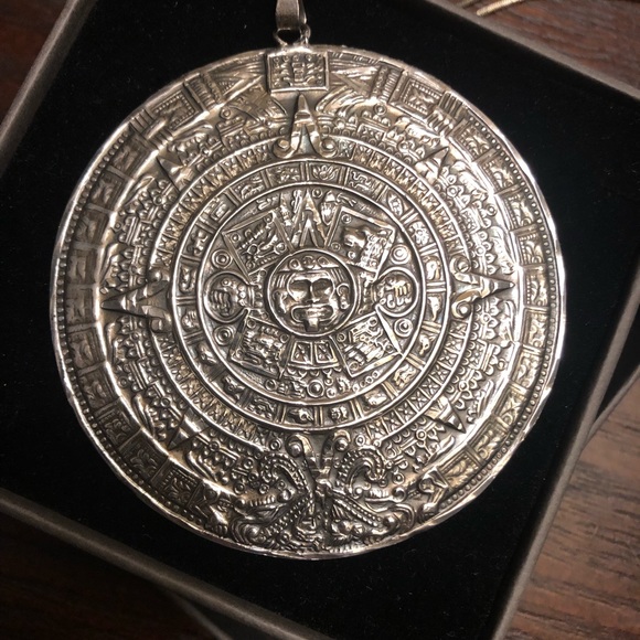 Jewelry | Silver Aztec Calendar Pendant Necklace | Poshmark